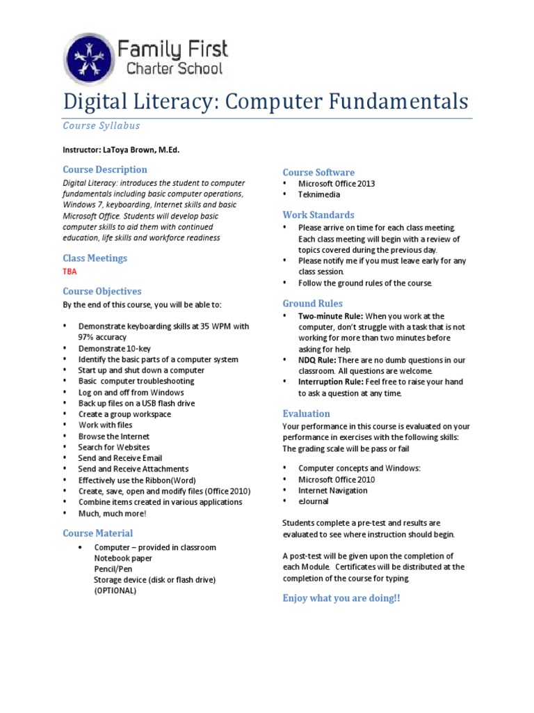 Digital Literacy Syllabus Final | PDF
