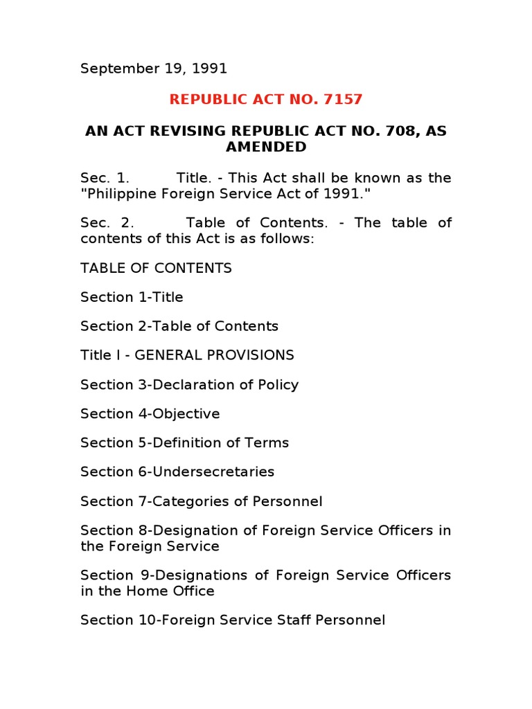 Philippine Foreign Service Act 1991 | PDF | United States Foreign ...