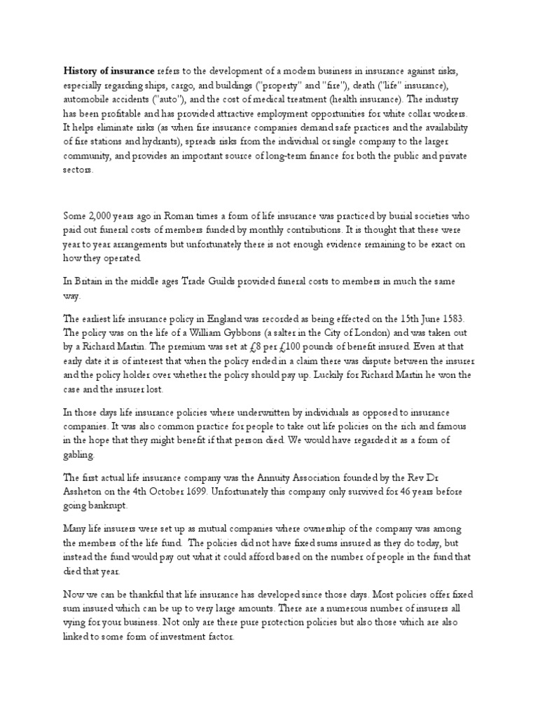 History of Insurance | PDF | Insurance | Service Industries