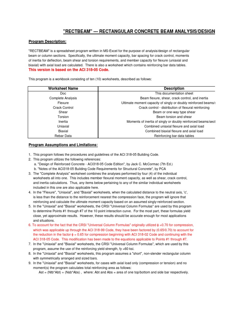 "Rectbeam" - Rectangular Concrete Beam Analysis/Design: Program ...