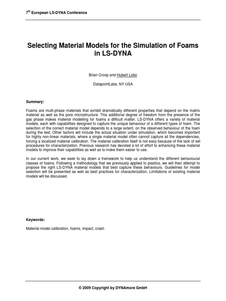 Selecting Material Models For The Simulation of Foams in Ls-Dyna | PDF | Viscoelasticity ...