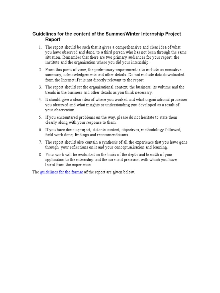 Guidelines for Internship Project Reports | PDF | Internship | Job Hunting