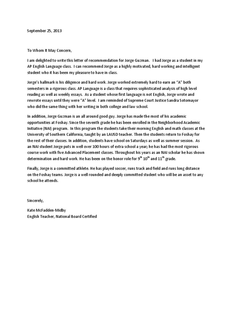 Letter of Rec 2 | PDF