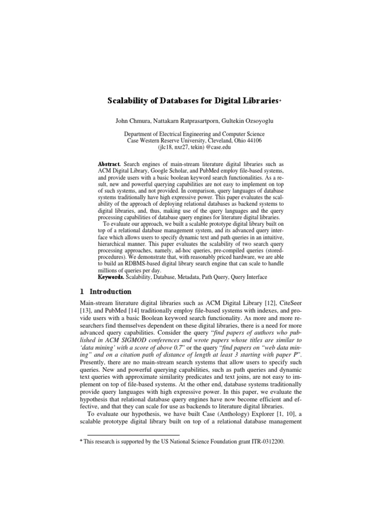 Scalability of Databases For Digital Libraries | PDF | Database Index | Scalability