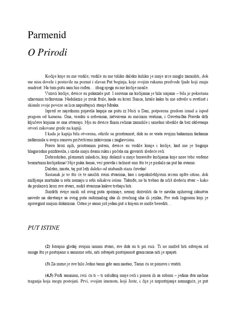 Parmenid - O Prirodi | PDF
