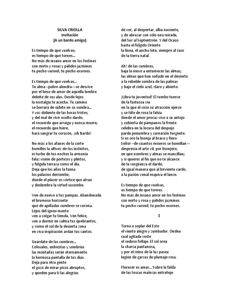 Silva Criolla: Poema de Regreso | PDF | Naturaleza