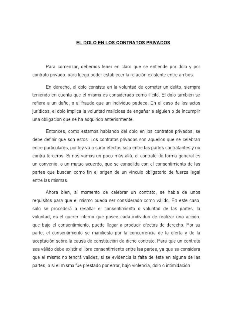 El Dolo en Los Contratos Privados | PDF | Intención (Derecho Penal ...