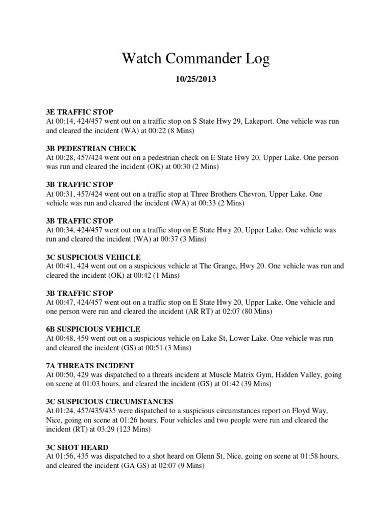 Law Enforcement Activity Log | PDF | Traffic | Automobiles