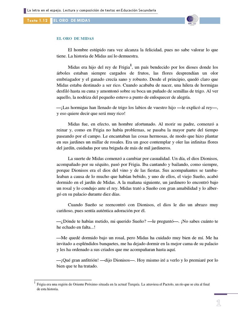 La historia del rey Midas y su oro | PDF | Dioniso