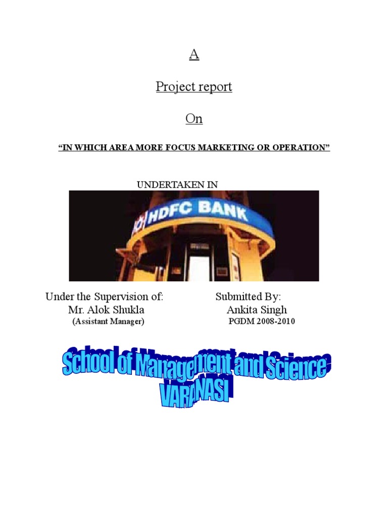 HDFC Bank Project Report: Marketing vs. Operations | PDF | Sampling ...