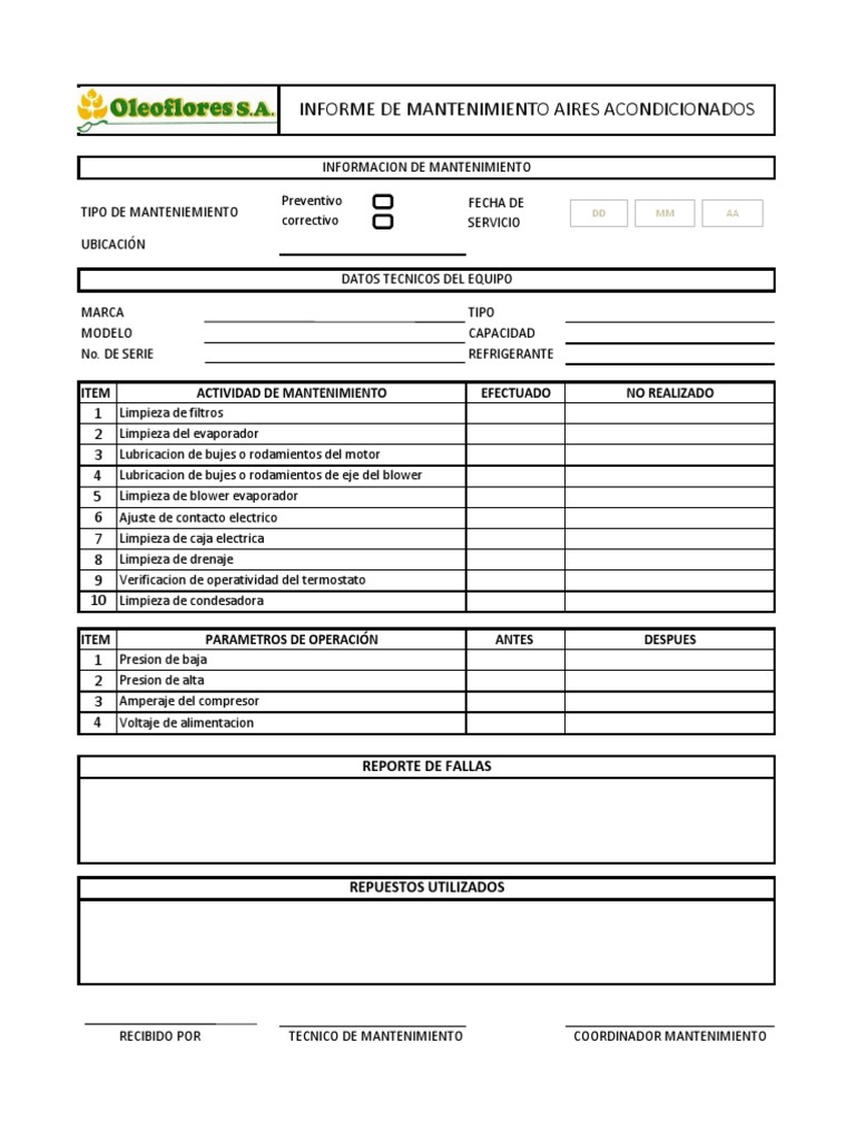 Formato Mtto Aires Acondicionados | PDF