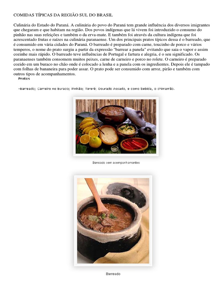 Comidas Típicas Da Região Sul Do Brasil | PDF | Frutos do mar | Culinária