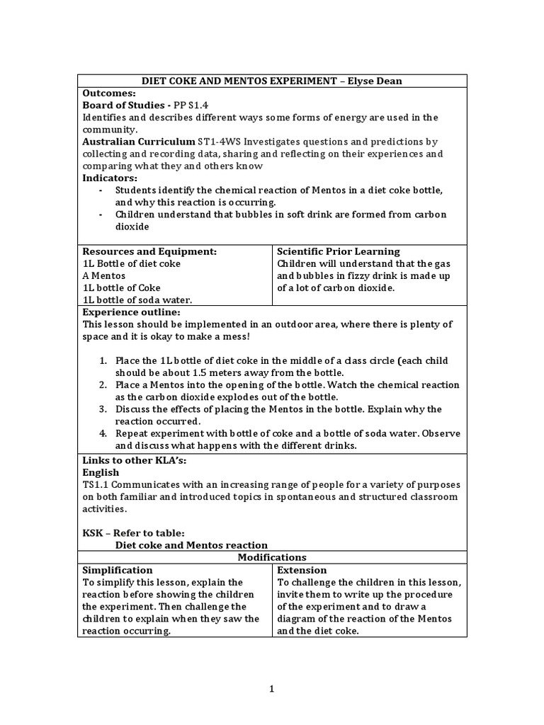 Diet Coke and Mentos Experiment | PDF | Wellness