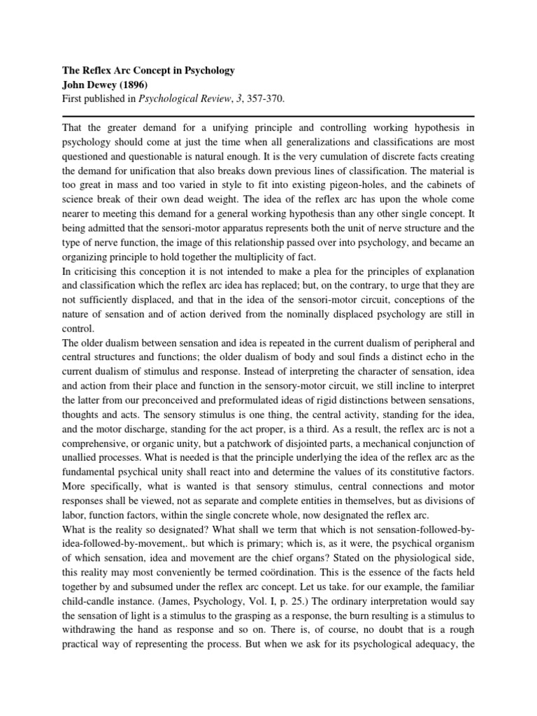 Reevaluating the Reflex Arc in Psychology | PDF | Senses | Perception