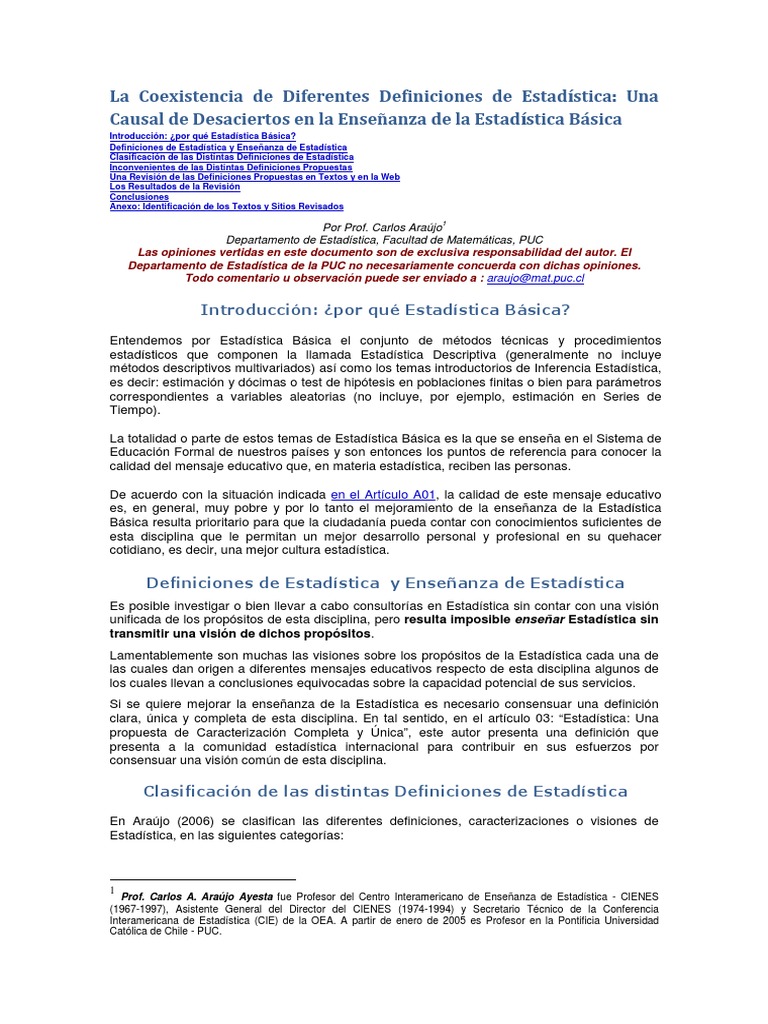 A02 La Coexistencia de Diferentes Definiciones de Estadistica PDF | PDF ...