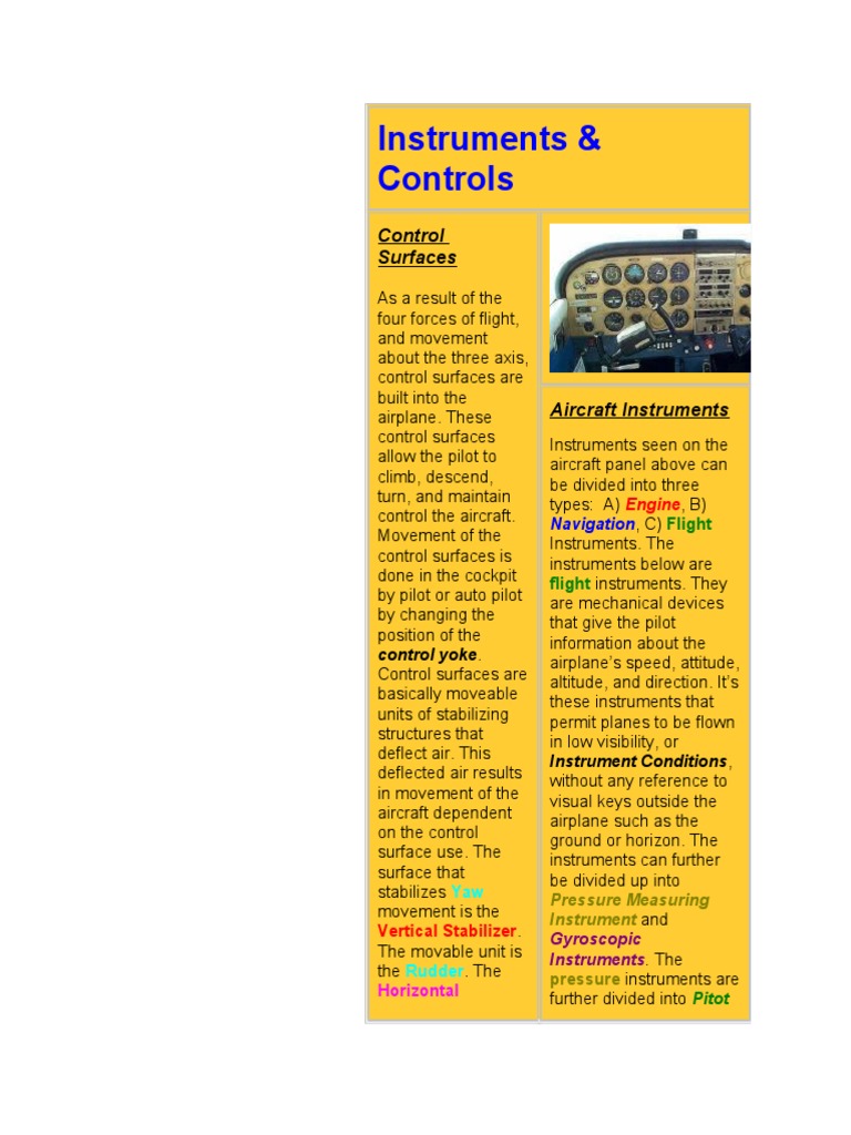 Instruments & Controls: Control Surfaces | PDF | Flight Control Surfaces | Altimeter