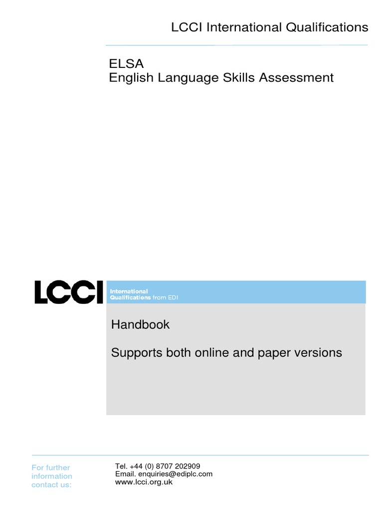 ELSA Handbook Paper Based and Online | PDF | Test (Assessment ...
