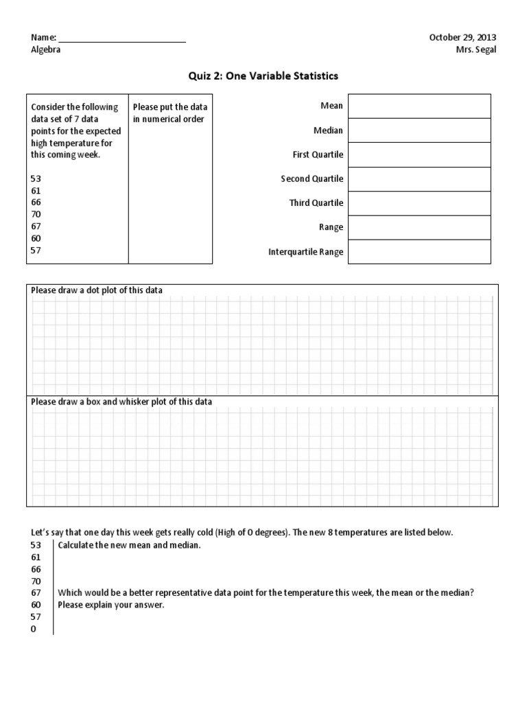 One Variable Statistics Quiz | PDF