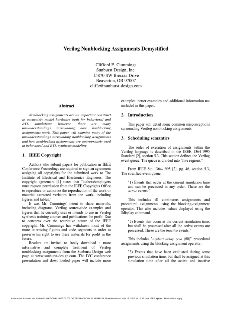 Verilog Nonblocking Assignments Demystified Pdf Software Development Areas Of Computer Science