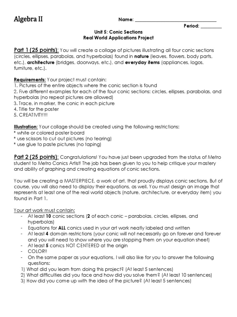 Algebra 2 Unit 5 Real World Project | PDF | Ellipse | Mathematical Objects