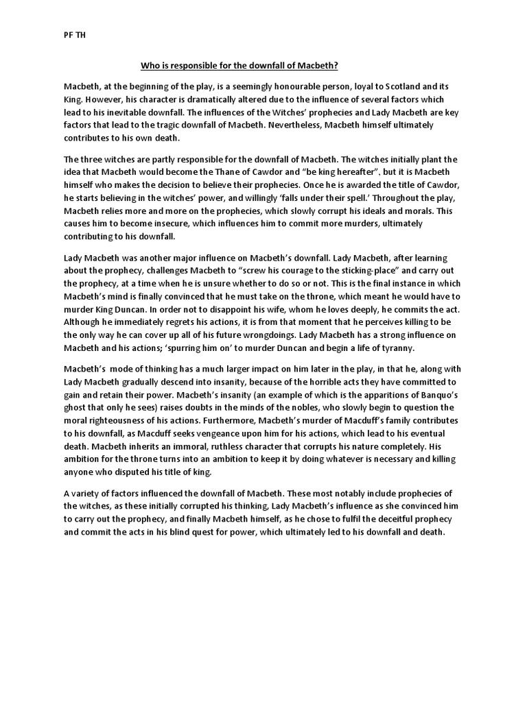 Who Is Responsible For The Downfall of Macbeth | PDF | Macbeth ...