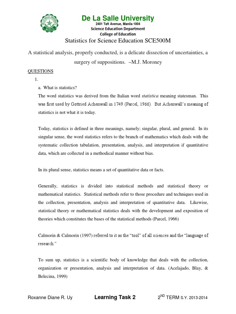 Learning Task 2 Final | PDF | Level Of Measurement | Statistics
