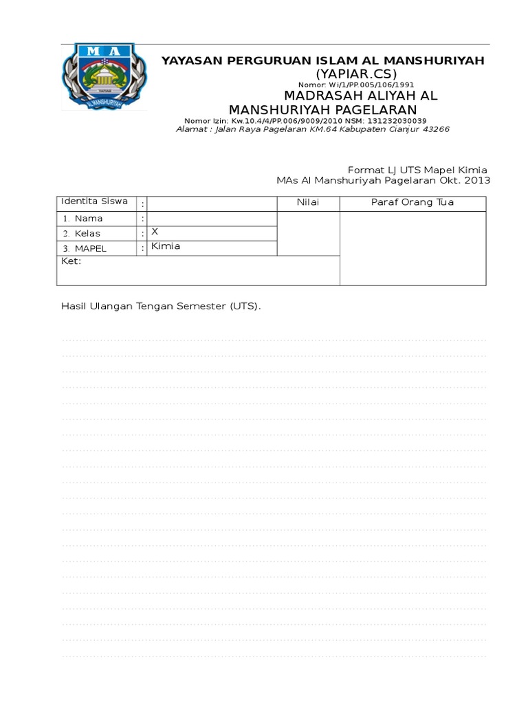 Format LJK Uts | PDF