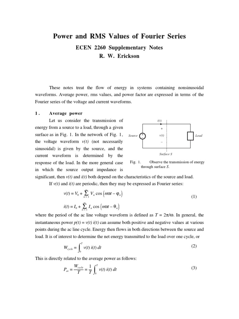 RMS Values in Fourier Series Analysis | PDF | Ac Power | Root Mean Square