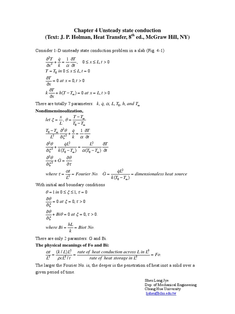 Chapter 4 Unsteady State Conduction PDF | PDF | Thermal Conduction | Physics