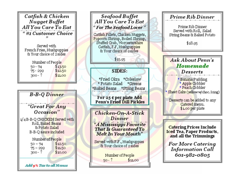 Penn's Catering Menu and Pricing | PDF | Menu | Salad