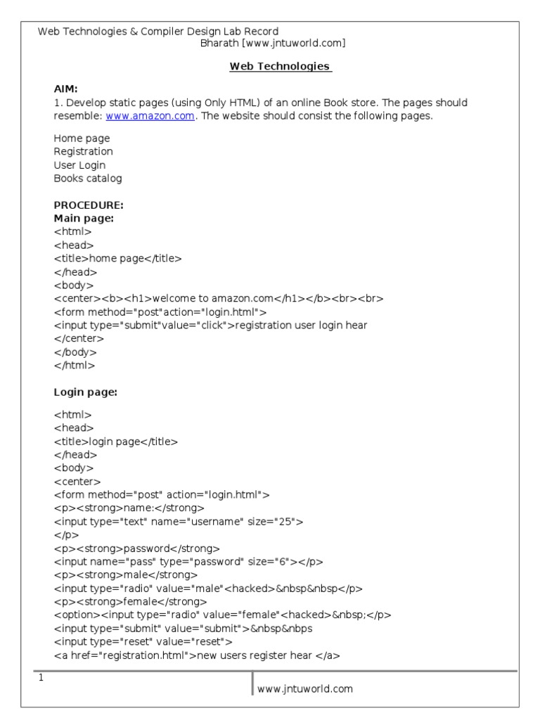 Web Technologies & Compiler Design Lab Manual (JW) | PDF | Cascading Style Sheets | Java Servlet