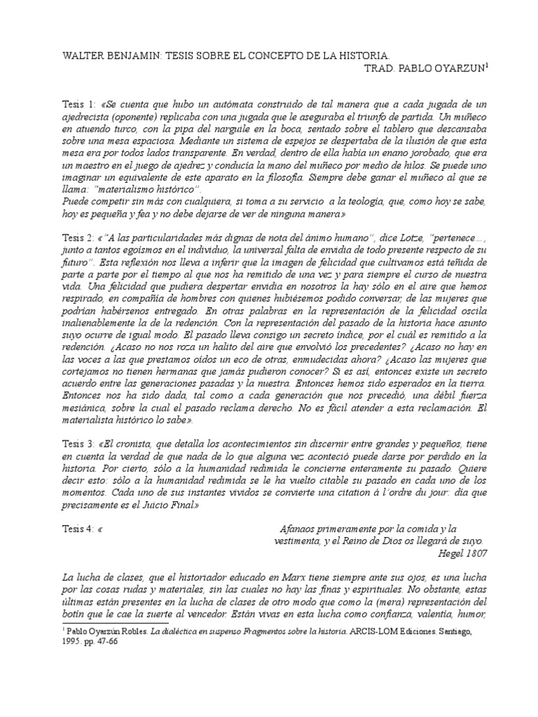 Tesis De Walter Benjamin Sobre La Historia Pdf