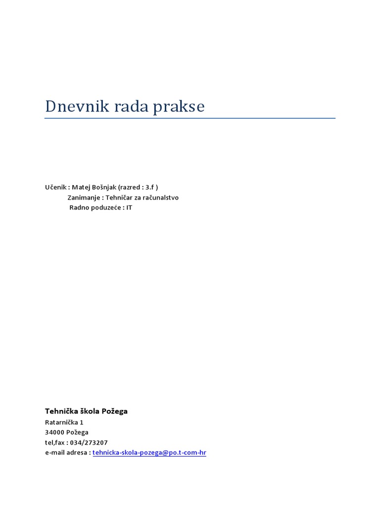 Dnevnik Rada Prakse by Matej | PDF