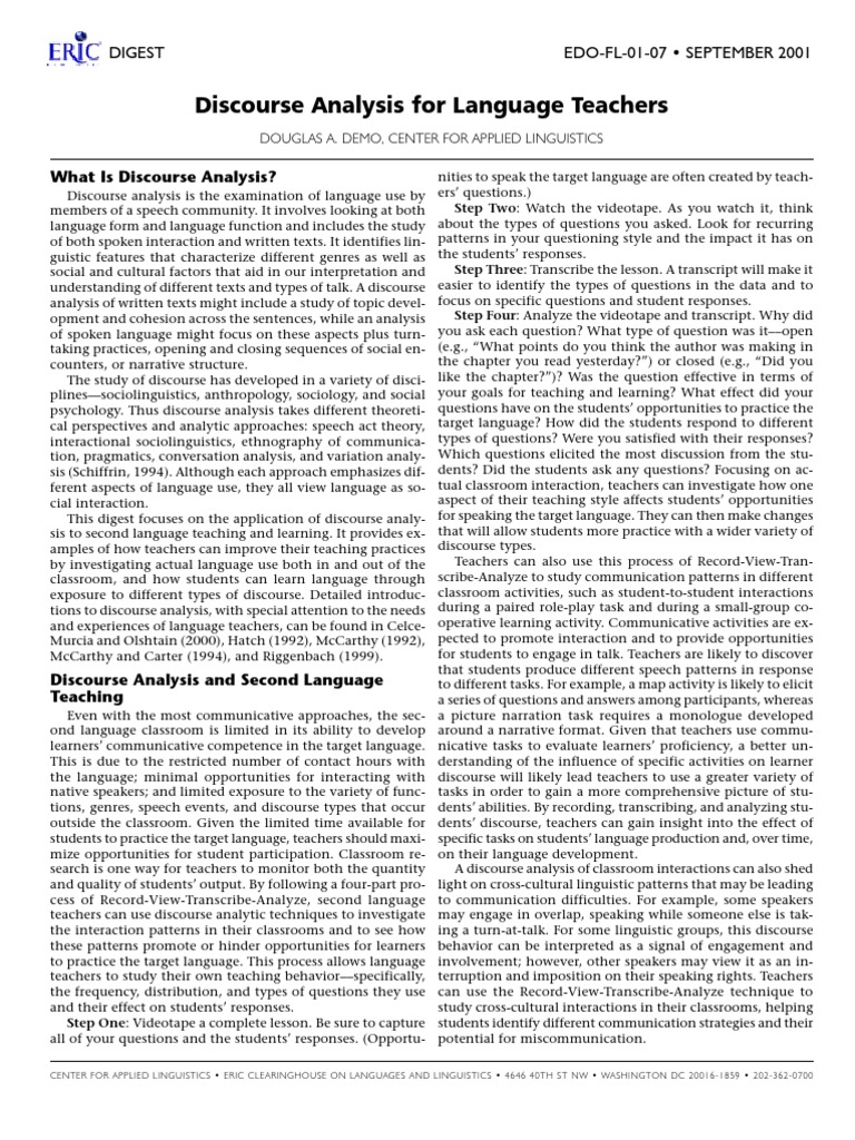 What Is Discourse Analysis | PDF | Second Language | Discourse