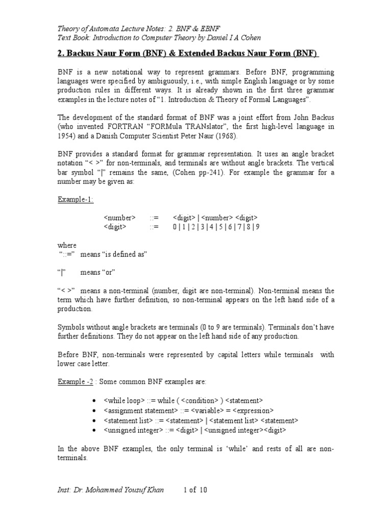 Lecture-2.Theory of Automata. BNF&EBNF | PDF | Theoretical Computer ...