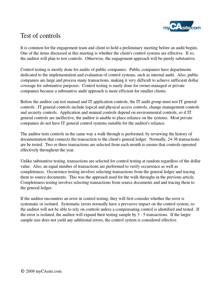 Test of Controls | PDF