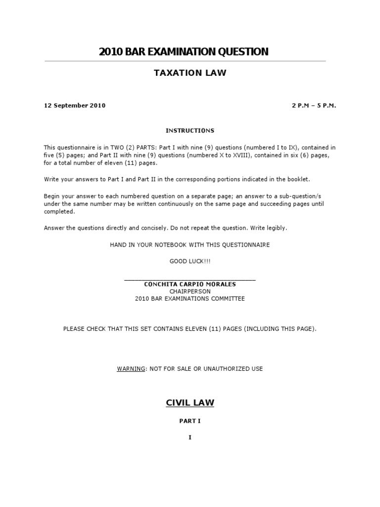 2010 Bar Examination Question | PDF | Internal Revenue Service | Taxes