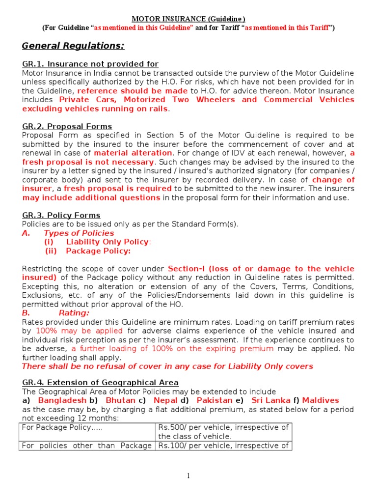 Motor Insurance Study Material Final | PDF | Pro Rata | Insurance