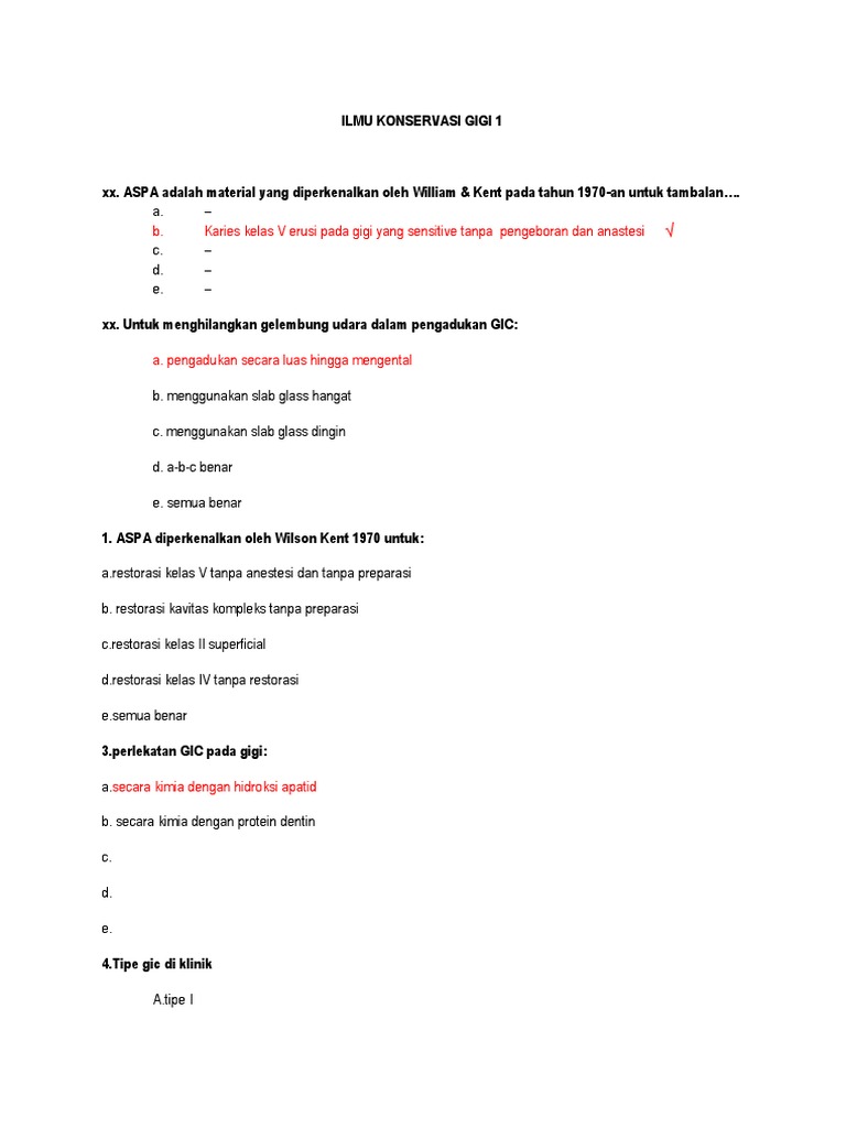ILMU KONSERVASI GIGI 1 Soal Edit | PDF
