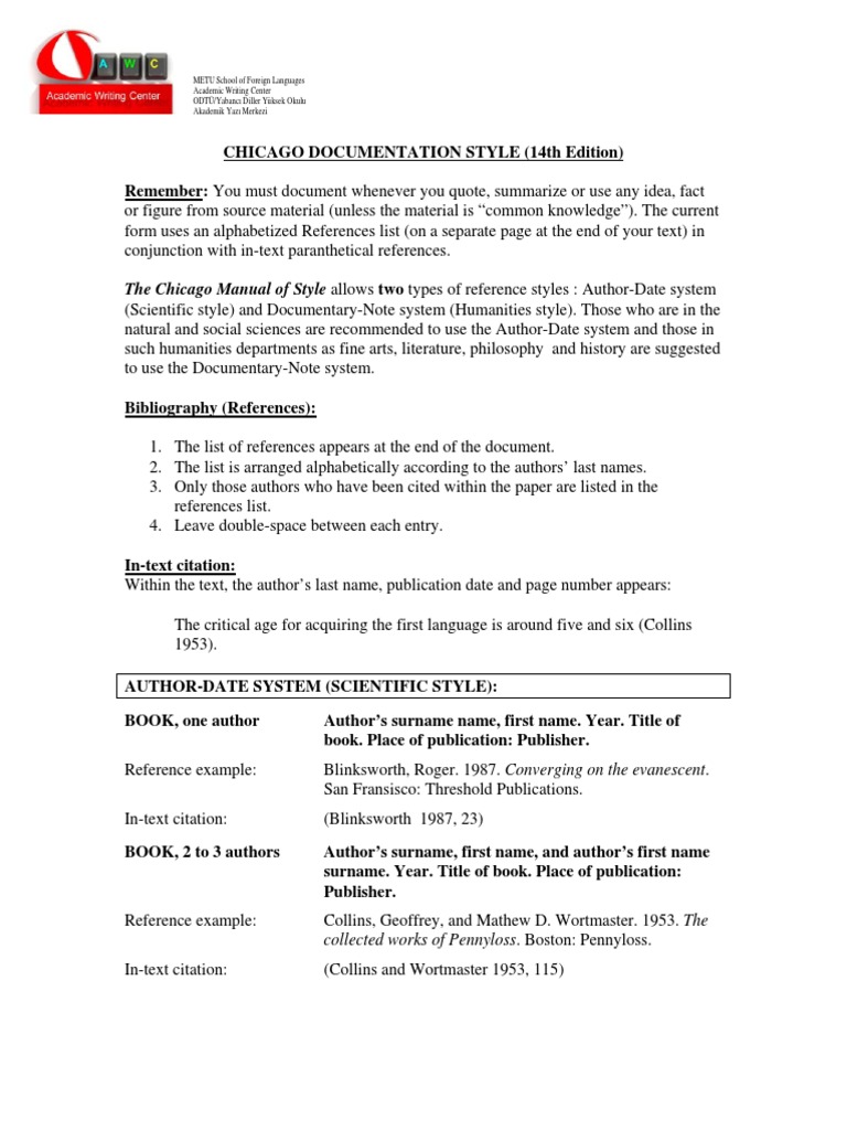 The Chicago Manual of Style Allows Two Types of Reference Styles ...