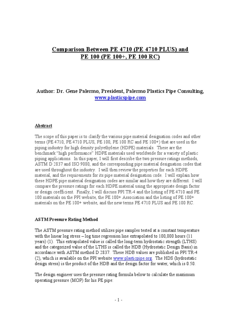 PE 4710 vs PE 100: Material Insights | PDF