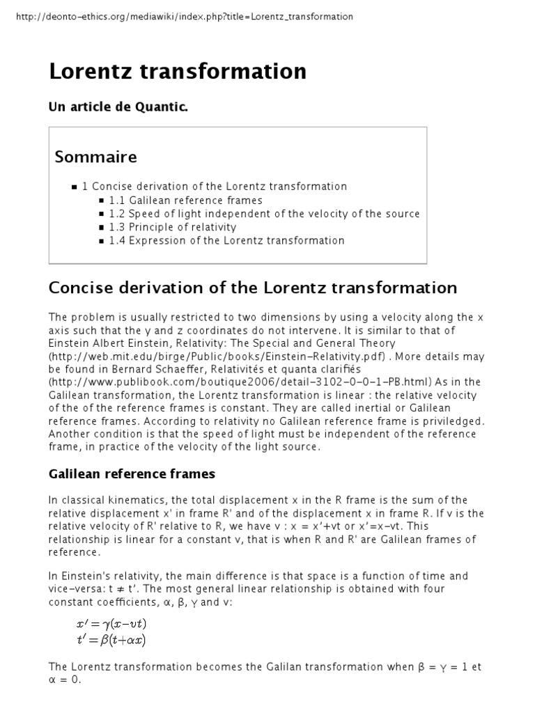Derivation of The Lorentz Transformation | PDF | Special Relativity ...