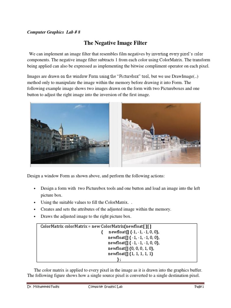 The Negative Image Filter: Computer Graphics Lab # 8 | PDF | Pixel ...