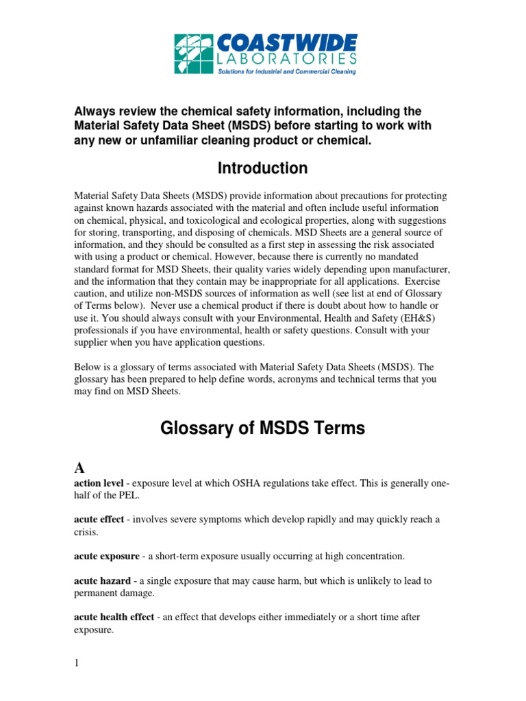 Glossary of MSDS Terms | PDF | Flammability | Explosive Material