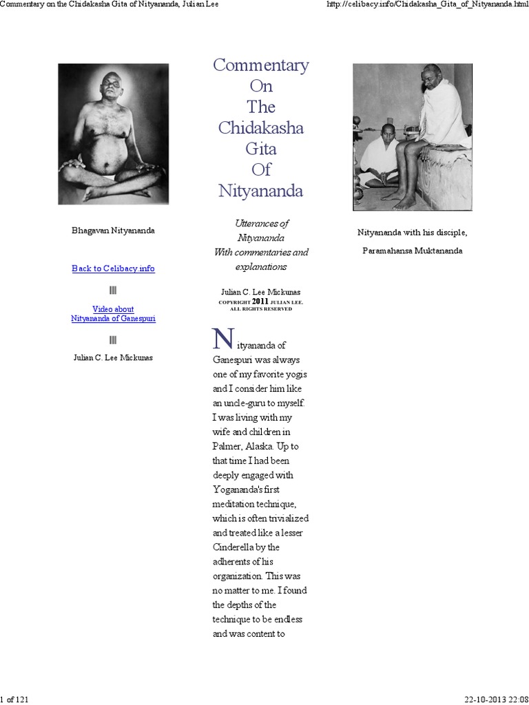 Commentary On The Chidakasha Gita of Nityananda, Julian Lee PDF | PDF ...