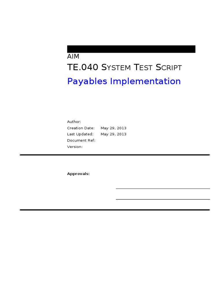 Payables System Test Script TE.040 | PDF | Invoice | Payments