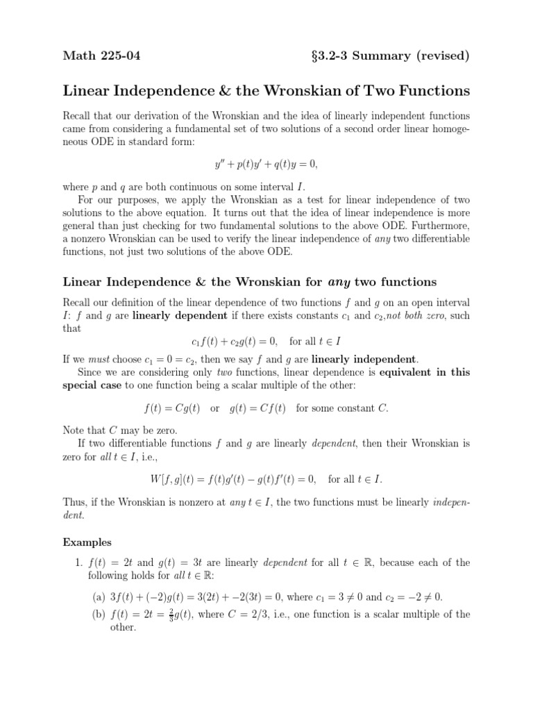 Wronskian | PDF | Equations | Linear Algebra