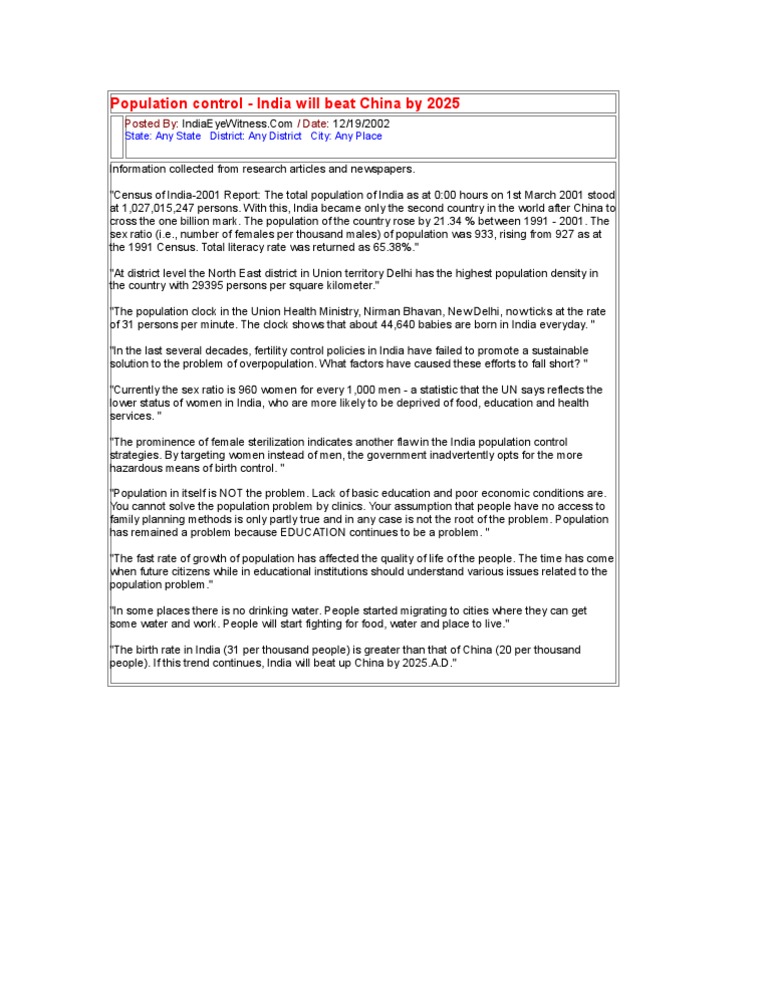 Population Control1 | PDF | Population | Birth Rate