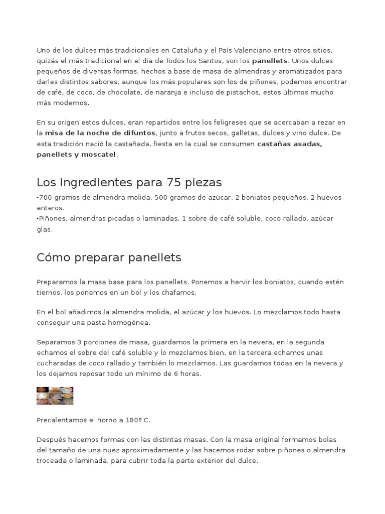Receta Panellets | PDF | Batata | café