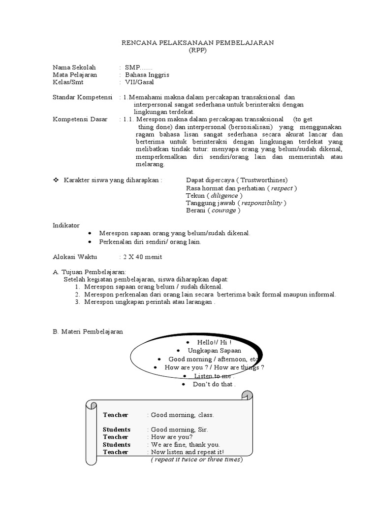 Lesson Plan English For SMP | PDF